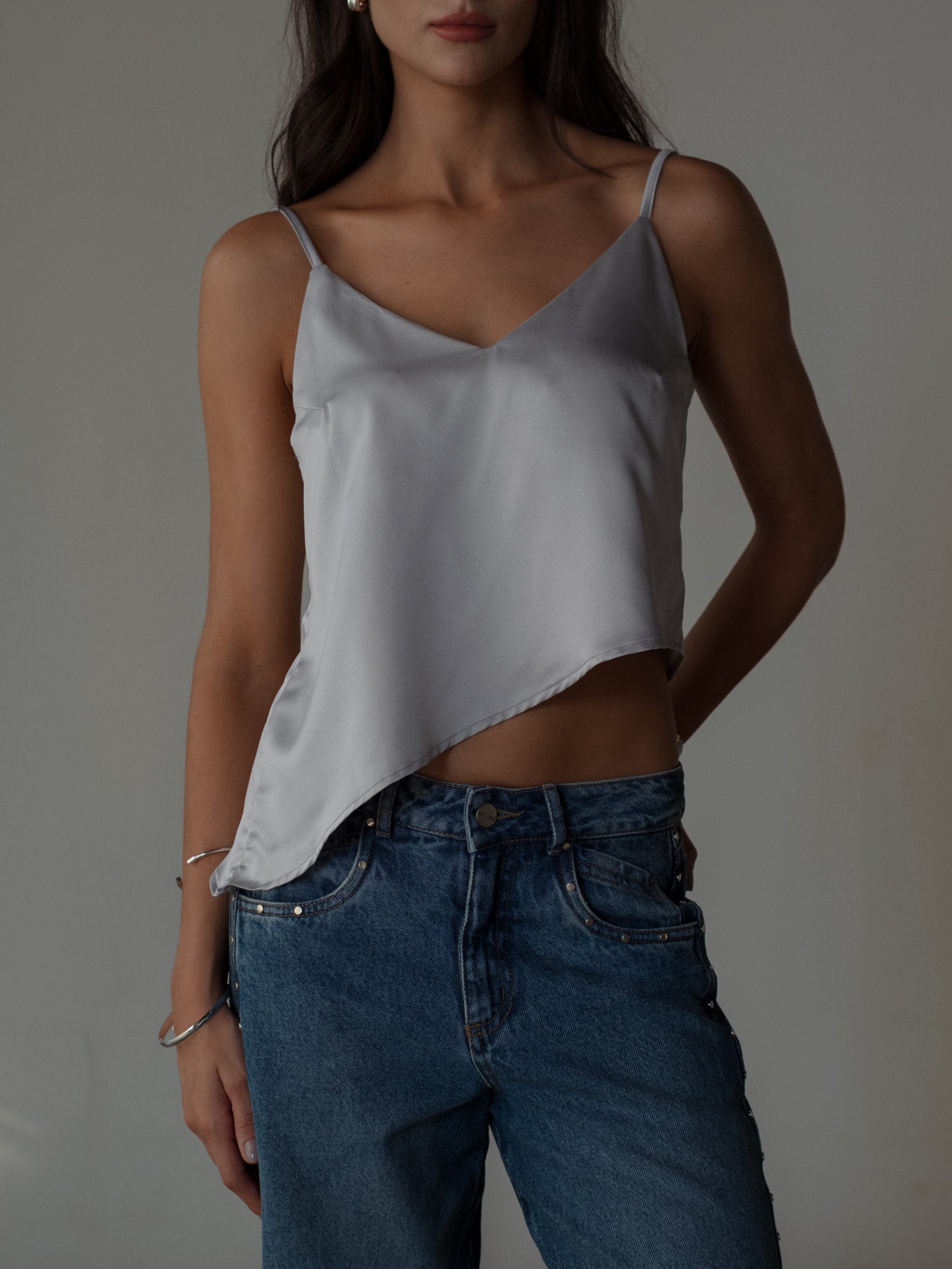 Silver Satin Crop Top For Woman | One Half – One Half